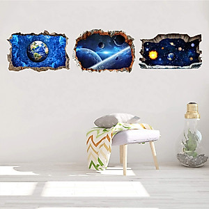 3 Pcs Universe Wall Stickers 3D Planet Galaxy Outer Space Nine Planet Window Decals Decorations Murals Wall Art Decorative Sticker for Kids Living Room Bedroom Nursery Playroom Party Decor Supplies