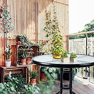 Vipush 24" Outdoor Bistro Table Round Patio Side Table Dining Table with Glass Table Top Metal Coffee Table for Lawn Garden Pool Steel Frame Commercial Party Table Black