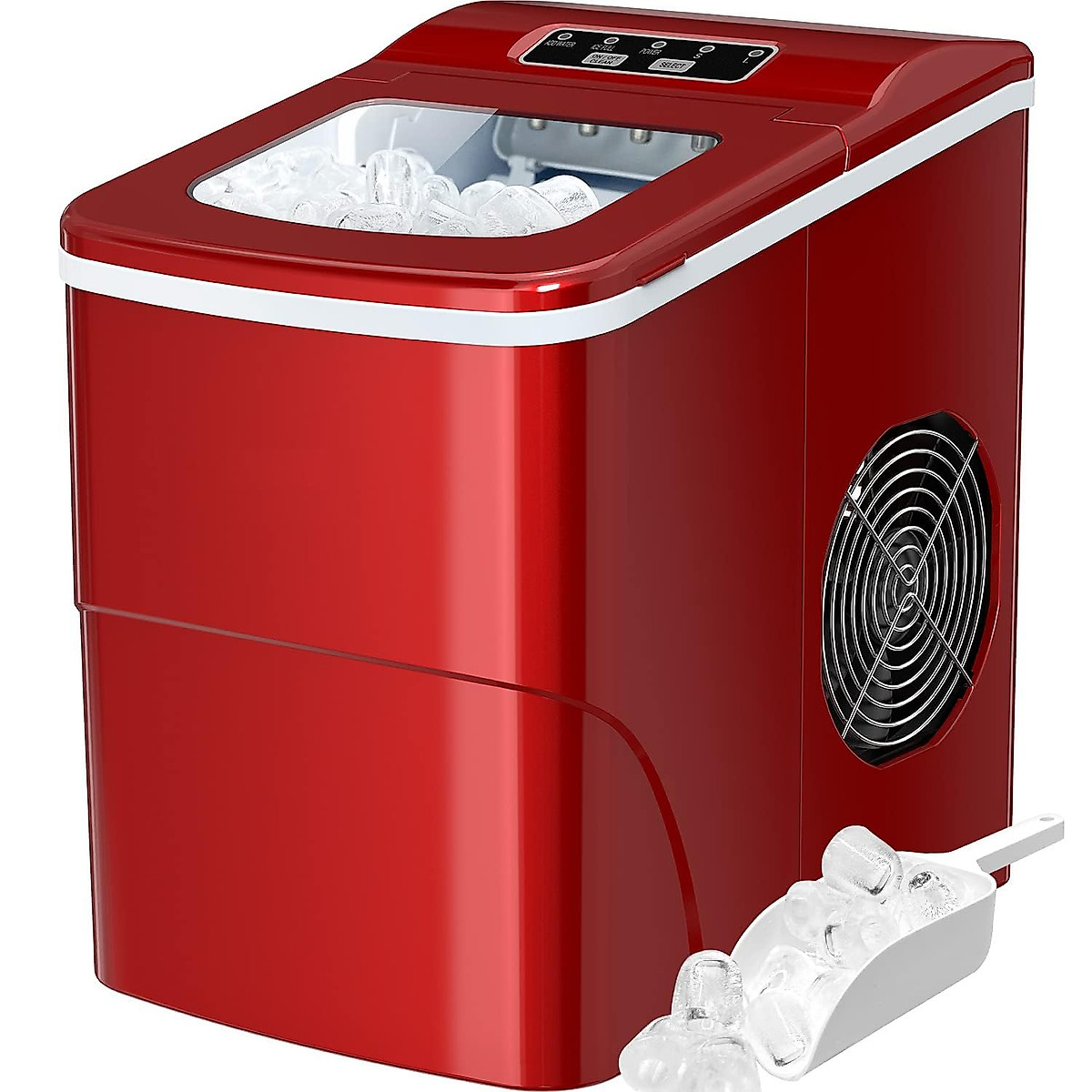 Ice Makers Countertop - Silonn Portable Ice Maker Machine for Countertop, Make 26 lbs Ice in 24 hrs, 2 Sizes of Bullet-Shaped Ice with Ice Scoop and Basket, Red