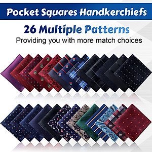 JaGely 52 Pcs Mens Pocket Squares for Men Handkerchief Soft Silk Pocket Square Handkerchief Suit Accessories for Men Wedding Business Banquet, 9.06 x 9.06 Inch Hankies, 52 Multi Styles(Classic)