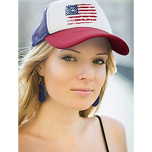 Tstars American Flag Hat 4th of July Trucker Mesh Cap Patriotic Hats for Men Women One Size Blue/White/Red