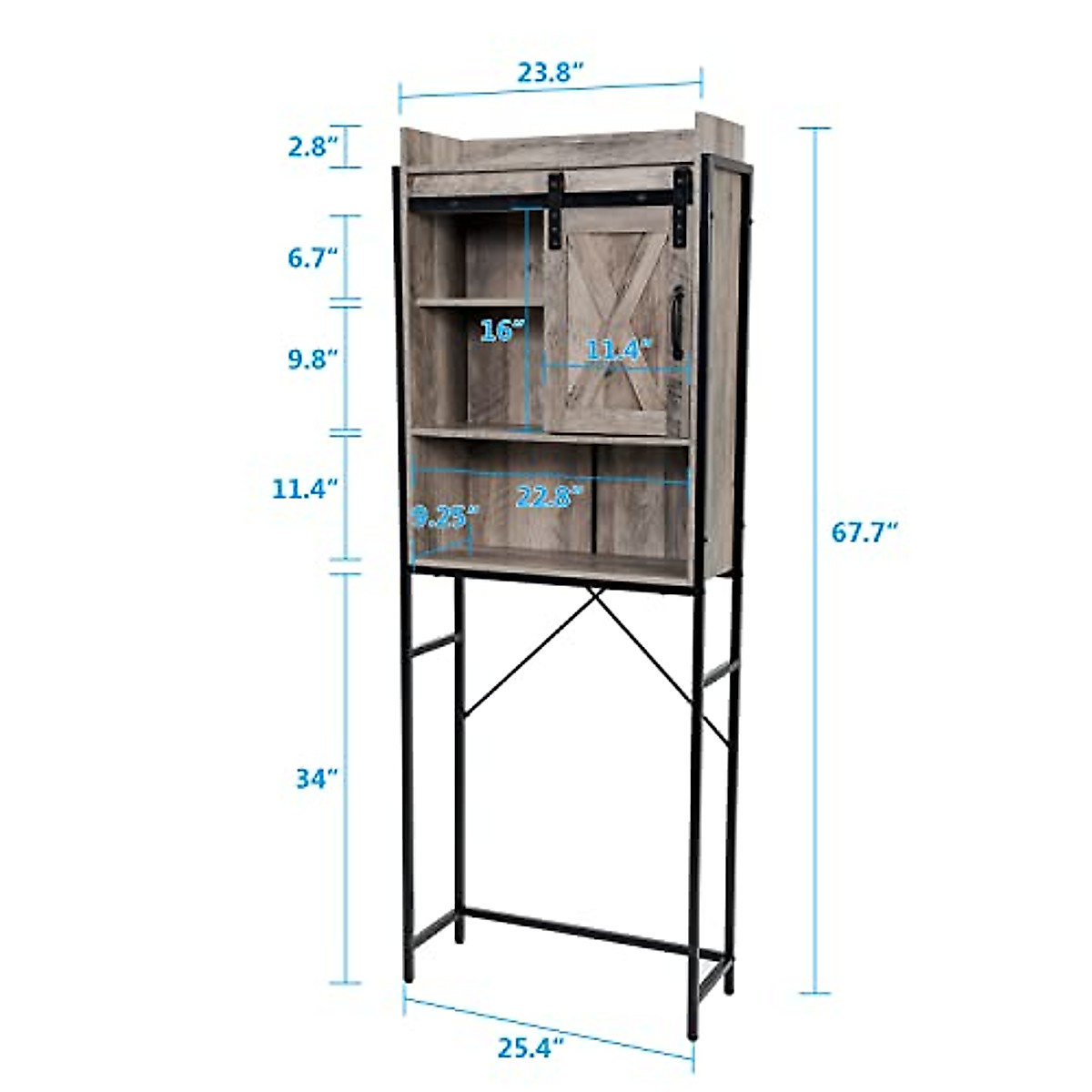 Puluomis Over The Toilet Storage Cabinet - 4-Tier Bathroom Organizer Over The Toilet with 3 Positions Adjustable Shelf Shelves - Over The Toilet Bathroom Rack with Sliding Door
