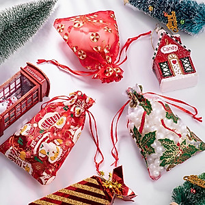 GoClimber 50 PCS 4x6 Inches Mixed Color Christmas Organza Gift Bags with Drawstring, Jewelry Candy Bags for Christmas