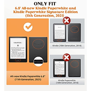 MoKo Case for 6.8" Kindle Paperwhite (11th Gen 2021) and Kindle Paperwhite Signature Edition, Slim PU Shell Cover Case with Auto-Wake/Sleep for Kindle Paperwhite 2021 E-Reader, Black & White Magnolia