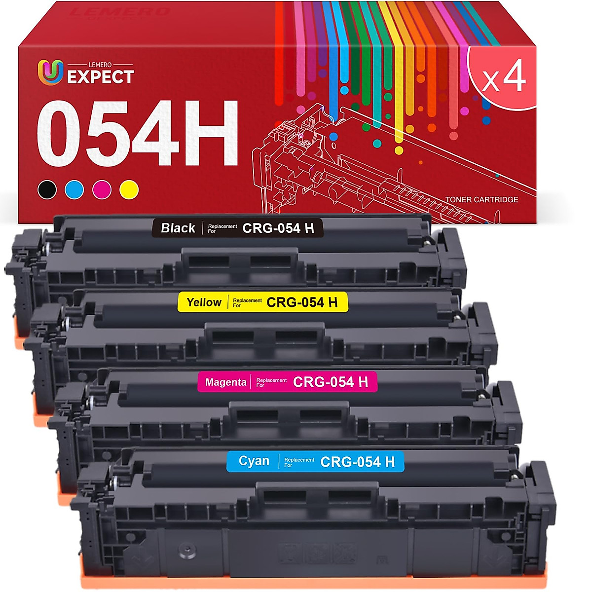 LemeroUexpect Compatible Toner Cartridge Replacement for Canon 054H 054 Toner Cartridge for Color imageCLASS MF641Cw MF644Cdw MF642Cdw LBP622Cdw MF640C LBP620 Printer (Black Cyan Magenta Yellow,4P)