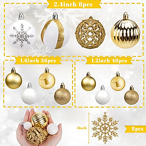 DomeStar 100PCS Christmas Tree Ornaments, Christmas Ball Set Glitter Shatterproof Baubles Snowflakes Gold White for Xmas Tree Wreath Christmas Party Wedding