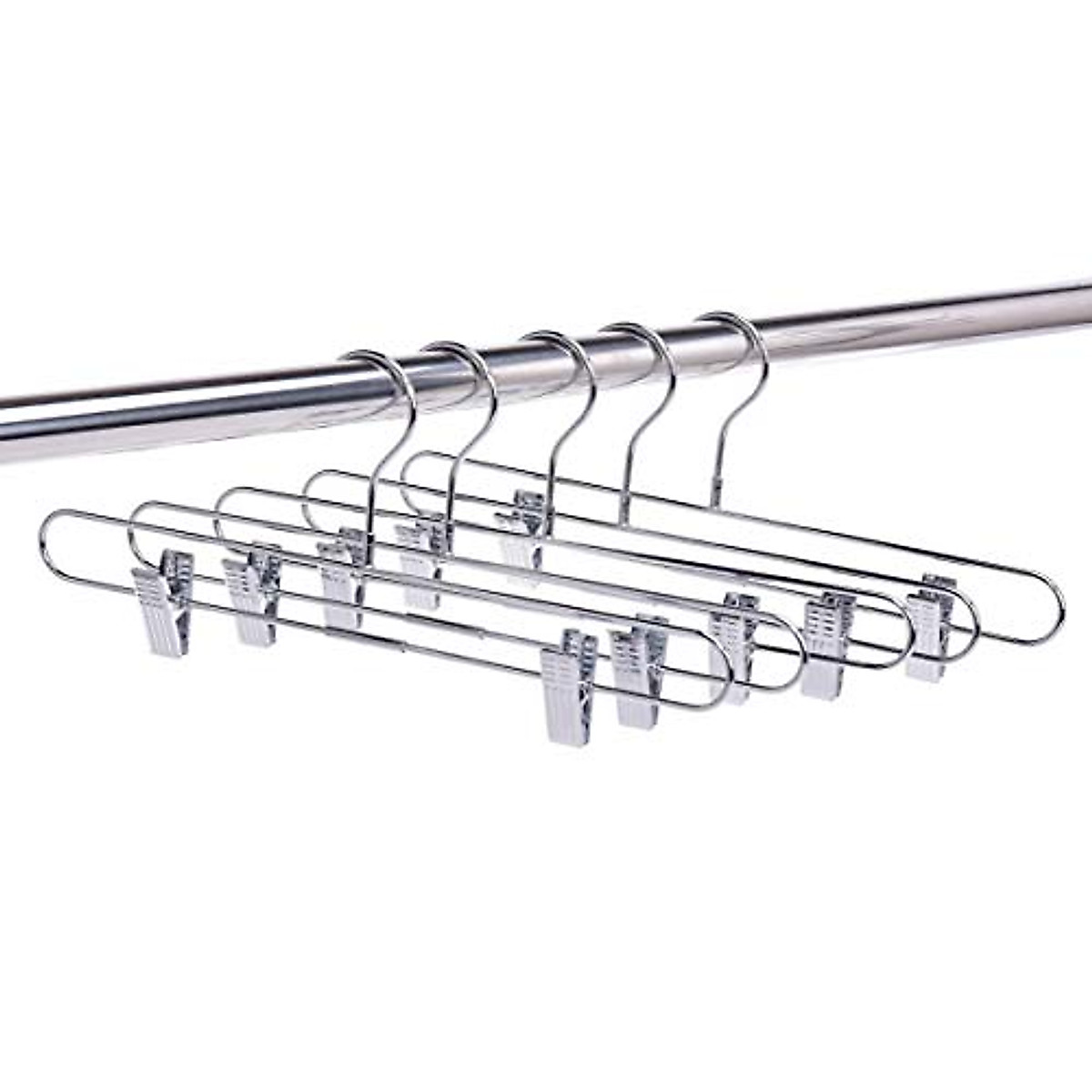 Quality Pant Hangers - 10-Pack Pant & Skirt Hanger Set - Chrome Pant Hangers with Clips - 360-Degree Metal Swivel Hook Hangers for Clothes, Pants - Durable, Anti-Rust Jean, Slack & Trouser Hangers