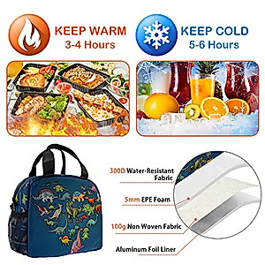 TONGRUIQ Insulated Lunch Bag Women Insulated Small Lunch Tote Box Bags With Adjustable Shoulder Strap Reusable Dinosaurs Lunch Bag for Work Picnic Hiking or Travel