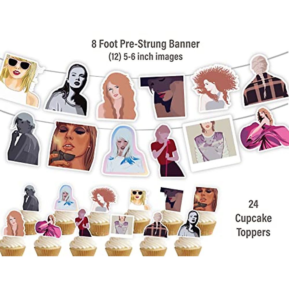 Party Decorations for Music Birthday Decorations, ERAS Cutout Cake Toppers, Backdrop Banner Wall Decor, and Party Supplies (25 Pcs)