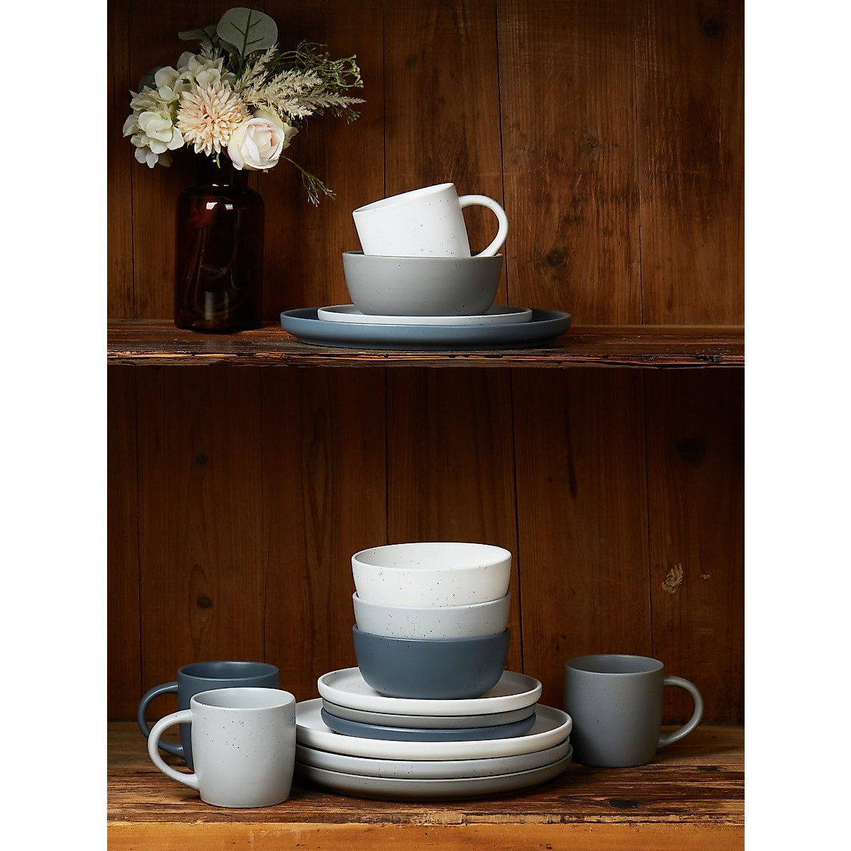 Famiware Dawn Plates and Bowls Sets, 12 Pieces Stoneware Dinnerware Sets, Dishes Set for 4, Microwave and Dishwasher Safe, Multi-color