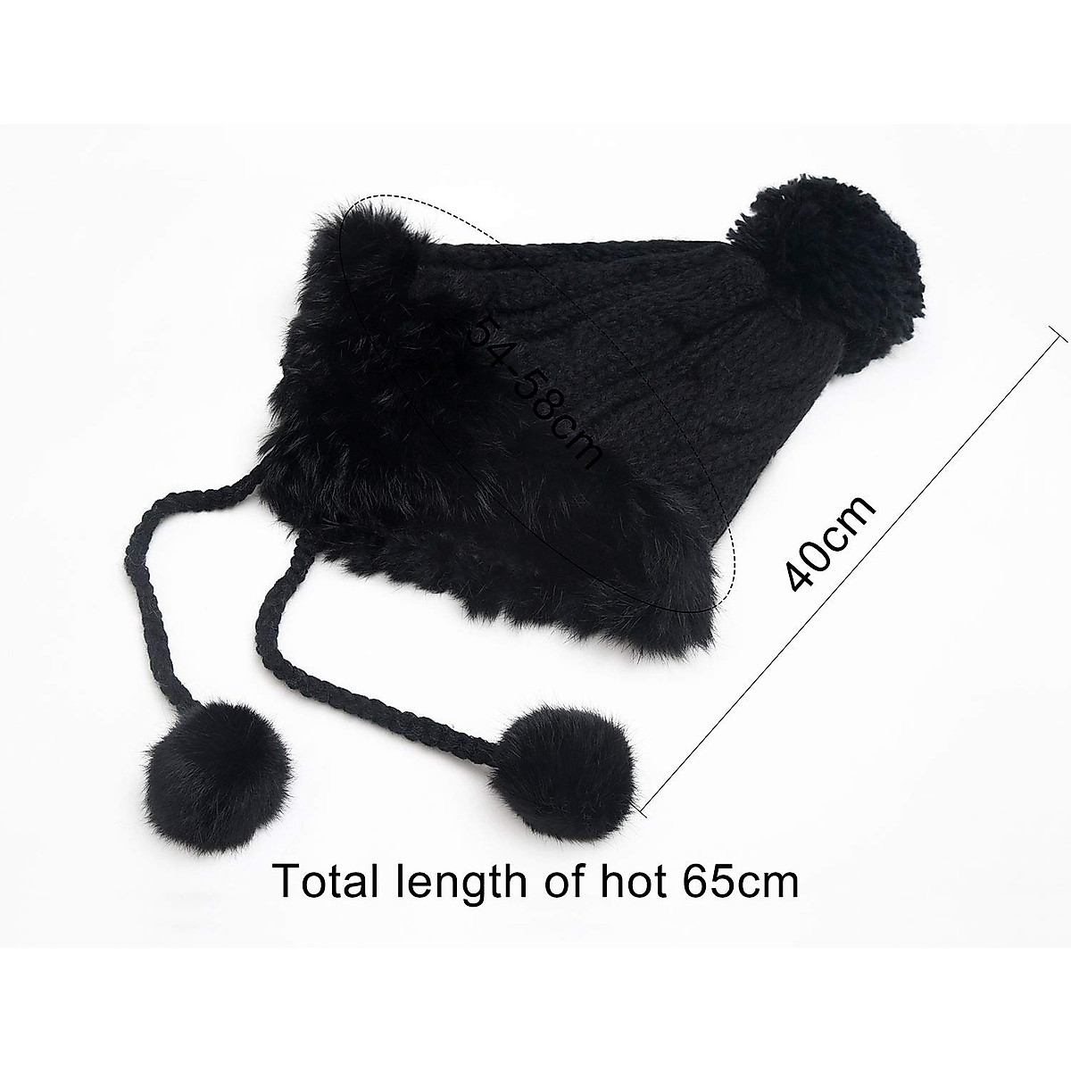 Zecmos Winter Skull Beanie Hat Women Faux Fur Knit Warm Soft Ski Cap Fleece Ear Flaps Black