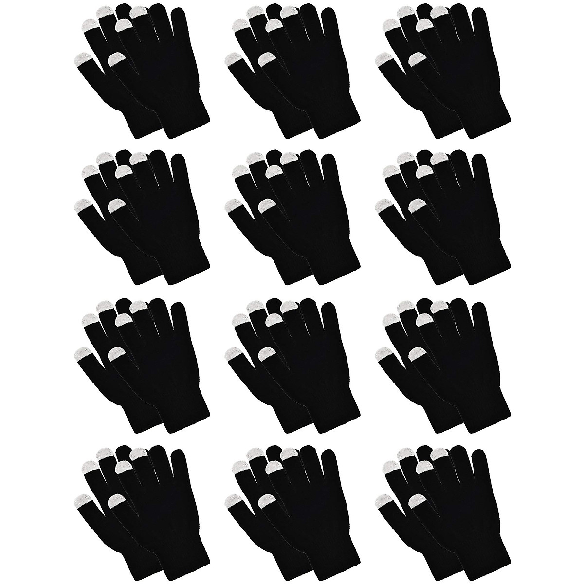 Pangda 12 Pairs Touchscreen Gloves Stretch Knitted Texting Gloves Warm Windproof Solid Color Mittens For men and Women (Black)