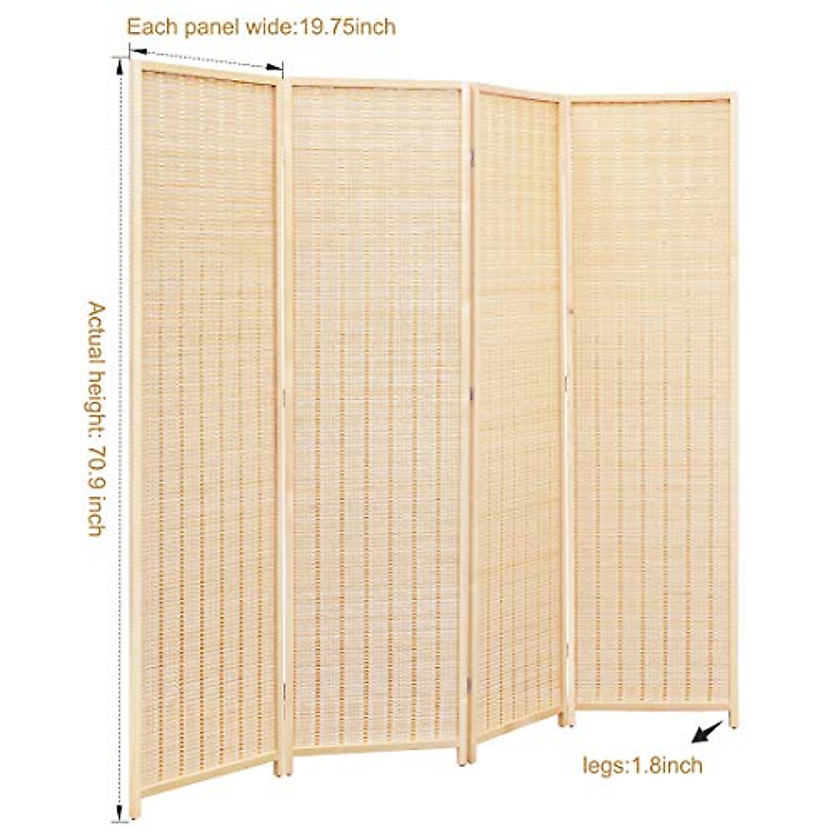 Corelax Room Divider Privacy Screen with Natural Bamboo,4-Panel 5-Panel 6-Panel Folding Privacy Screens,Freestanding Room Divider