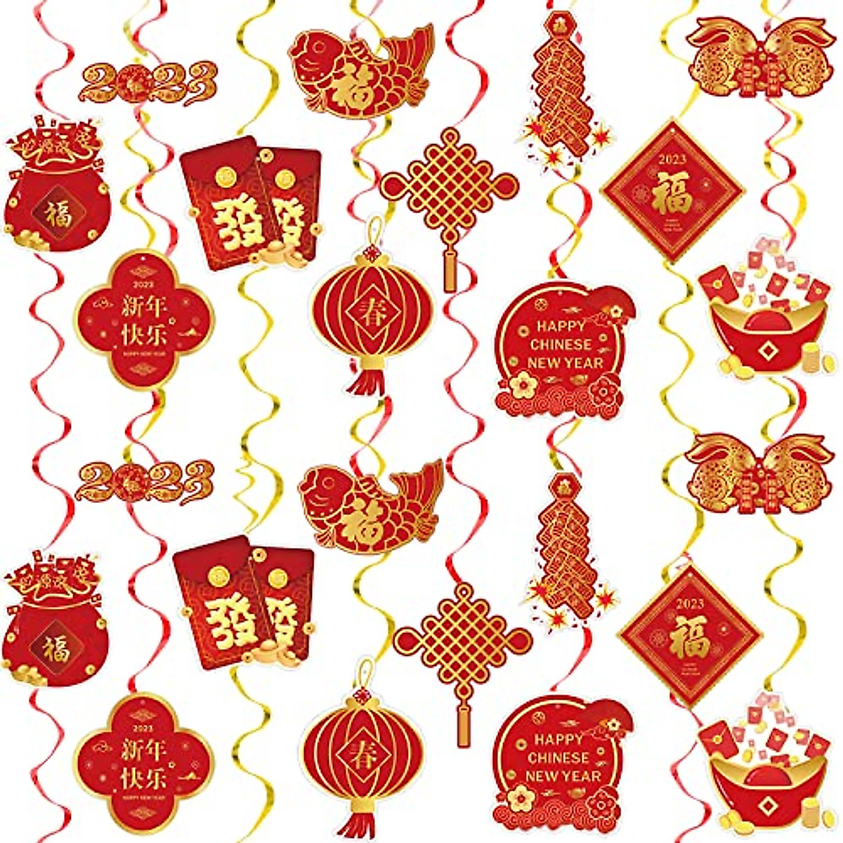 48 PCS Chinese New Year Decorations Hanging Swirls - Chinese New Year Party Hanging Decor - 2023 Festival of Rabbit Year Spring Festivals Supplies, Chinese New Party Decorations