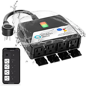 Smart Heavy Duty Outdoor WiFi Plug Waterproof Socket, Electrical Power Extension Cord, Outlet Switch and Timer Works Remotely with Alexa, Google Assistant (4 Sockets)