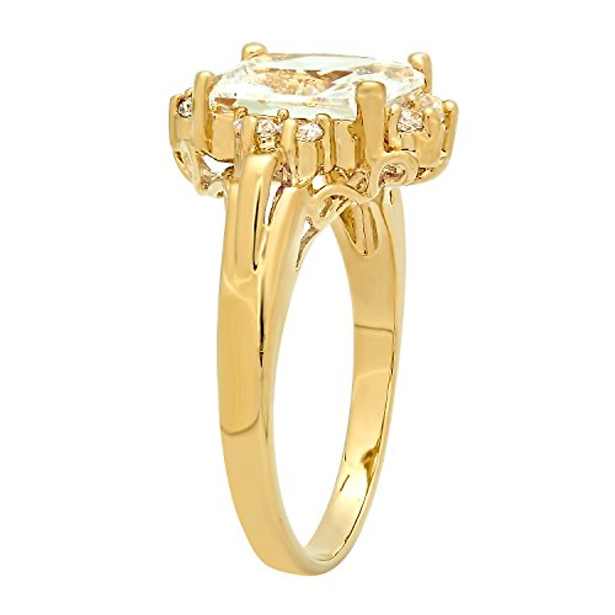 The Bling Factory Gold Plated Clear Emerald-Cut CZ Solitaire Ring w/CZ Accents, Size 7