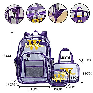 Arisaniasion Custom 3PCS Clear Backpack, Custom Name See Through Bookbags Transparent Backpack, Lunch Box Bag and Penecil Case Set(#2Black-3Pcs)