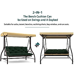 Zacammy Swing Replacement Seat Cushions, 2-3 Seater Bench Cushions for Outdoor Furnitur with Backrest, Garden Recliner Seat Cushions Waterproof Sofa Pads (Dark Green 60x40in)