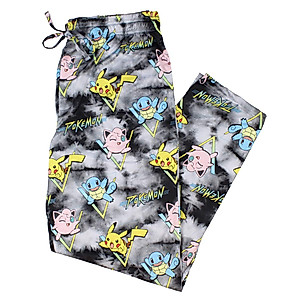 Pokémon Men's Pikachu Squirtle and Jigglypuff Tie Dye Adult Sleep Bottoms Pajama Pants (3X-Large) Multicolored