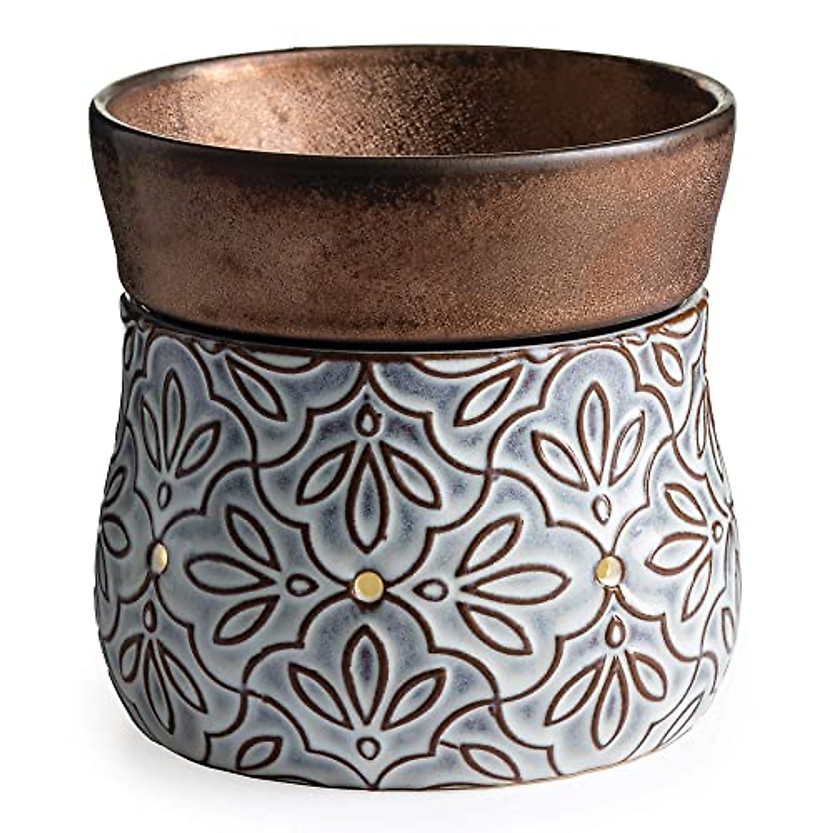 CANDLE WARMERS ETC 2-in-1 Deluxe Candle and Wax Fragrance Warmer with LED Light and Auto Shut Off for Timed Candle Warming, Bronze Floral