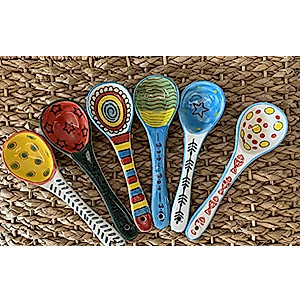heart & home Ceramic Soup Spoons Set of 6, Wonton Soup Spoons Ceramic, Round Soup Spoons, 6-1/2" L, Multicolor