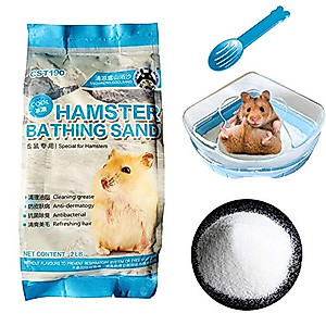 kathson Hamster Bath Sand with Bathroom Gerbil Grooming Sand Tiny Friends Farm Chinchilla Dust Bath Potty Litter Sand Mouse Dry Bath Sand Sandbox for Dwarf Hamster Rat Mice Small Hedgehog