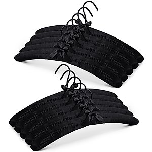 JS HANGER Padded Hanger for Sweaters - 17 Inch Extra Large Heavy Duty Satin Covered Coat Hangers No Shoulder Bump for Women Clothes, Sweaters, Dresses, Clothing, Weddings, Lingerie Pack of 10, Black