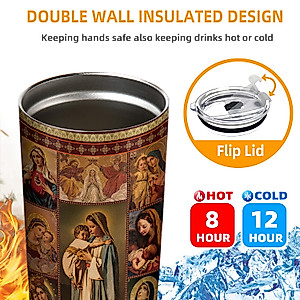Catholic Gifts for Women, Virgin Mary Tumbler 20oz Stainless Steel Travel Cup Double Wall Insulated Coffee Mugs with Splash-proof Lid, Unique Religious Christian Believers Blessings Gift