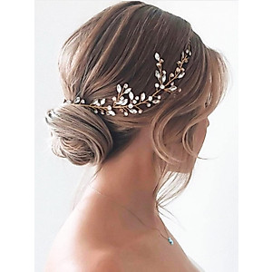 JAKAWIN Bride Crystal Wedding Hair Vine Silver Bridal Hair Piece Rhinestone Hair Accessories for Women HV113 (A Gold)