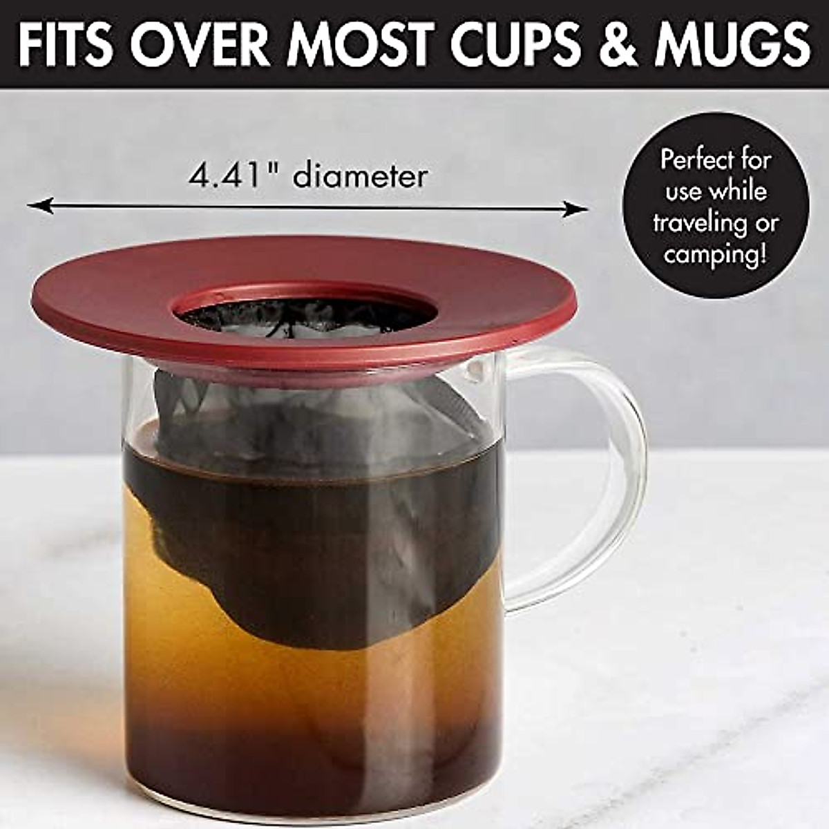 Primula Brew Buddy Portable Pour Over, Reusable Fine Mesh Filter, Dishwasher Safe, Single Serve Coffee or Tea at Any Strength, Ideal for Travel or Camping, Red, 2-Pack