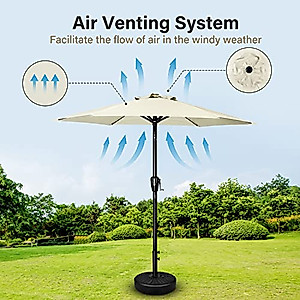 Simple Deluxe 7.5ft Patio Umbrella Outdoor Table Market Yard Umbrella with Push Button Tilt/Crank & DC America UBP18181-BR 18-Inch Cast Stone Umbrella Base, Made from Rust Free Composite Materials