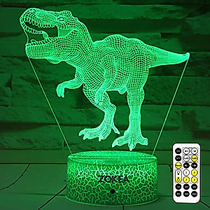 ZOKEA Dinosaur Toys, Dinosaur Gifts for Boys 7 Colors Changing 3D Dinosaur Night Light (4 Patterns) with Timer & Remote Control & Smart Touch, Gifts for Boys Girls Age 2 3 4 5 6 7 8 Year Old Boy Gifts