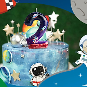 Space Astronaut Theme Candles,Birthday Number 5 Candles,Happy Birthday Candles,Space Theme Blue Star Ball Cake Toppers for Boys Girls Kids Anniversary Celebrations Birthday Party