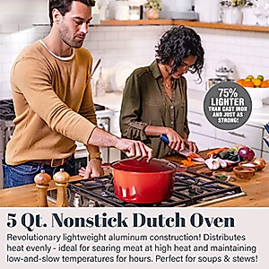 Granitestone Lightweight Dutch Oven Pot with Lid, 5 Qt Nonstick Dutch Oven Stock Pot, 10 in 1 Enamel Cooking Pot & Dutch Oven for Bread Baking, Stovetop Oven & Dishwasher Safe, 100% Toxin Free–Red