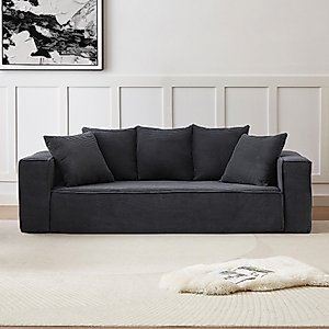 KIVENJAJA 88.97”W Corduroy Sofa Couch with 5 Pillows, Modern 3 Seater Comfy Cloud Couches for Living Room Apartment Office Small Space, No Assembly Required, Black