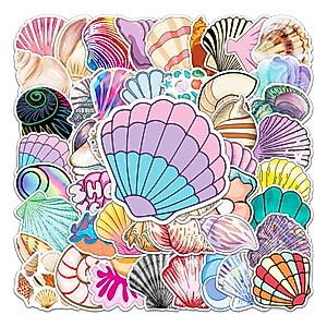 Shells Themed Stickers for Laptop(50 Pcs),Gift for Teens Adults Girl,Waterproof Sea Shells Mixed Beach Stickers for Water Bottle,Trendy Vinyl Stickers for Journal,Dairy,Scrapbook