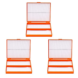 HHNIULI 3PCS Microscope Slide Holder Box, Orange 100 Place 1" L x 3" W Polypropylene Microscope Slide Storage Boxes 8.27" Length x6.69" Width x 1.26" Height for Classroom Lab