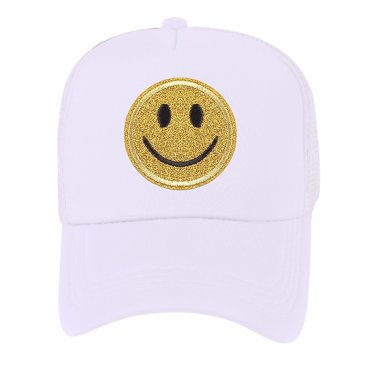 lycycse Smile Face Hat Womens Mesh Neon Trucker Hats with Sequins Smile Patch Preppy Hat Retro Baseball Cap