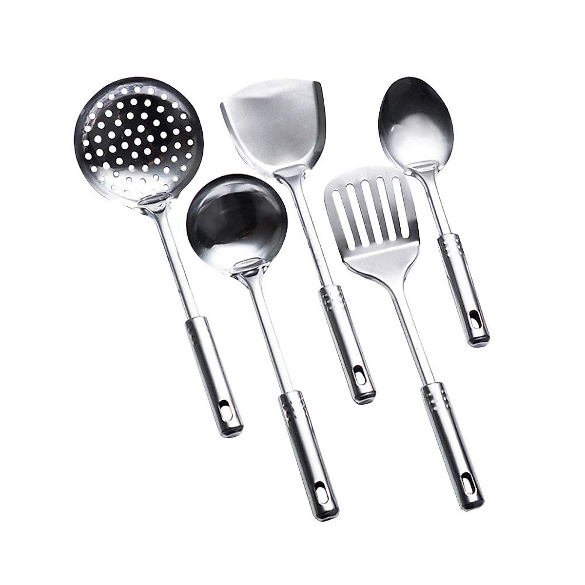 5 Pcs Stainless Steel Cookware Cooking Tools Chef Utensils Stainless Cookware Stainless Steel Scoop Stainless Steel Kitchen Utensils Kitchen Spatula Metal Seven Piece Set