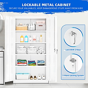 Superday Locking Metal Cabinet 72"×36"×18", Tall Storage Cabinet with 2 Doors and 4 Shelves, Large Metal Steel Utility Cabinet for Office File Bathroom Medicine Garage Pantry (White)