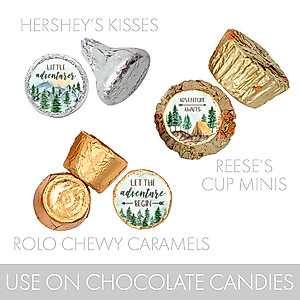 Little Adventurer Baby Shower Chocolate Kisses Candy Stickers - Wilderness Adventure Themed Party Favor Stickers - 180 Labels