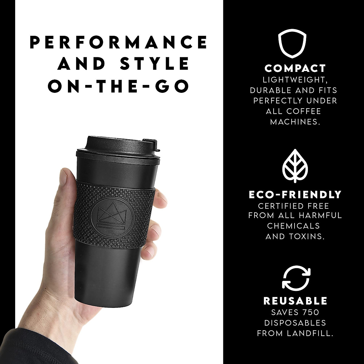 Neon Kactus - Double-Walled Coffee Cup, Reusable Coffee Cup with Resealable Lid, Food-Grade Silicone Seal and Sleeve, Insulated Coffee Tumbler, Leakproof Travel Mug, Recyclable, Rock Star, 16oz