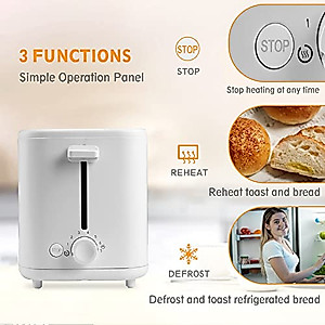Toaster 2 Slice, White 1.5" Wide Slot 2 Slice Toaster with 7 Bread Shade Settings and Warming Rack, Defrost/Reheat/Stop Function, Removable Crumb Tray