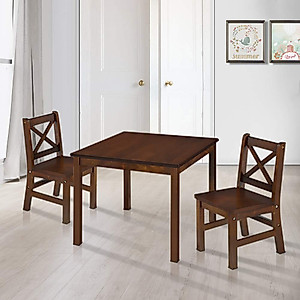 eHemco Solid Hard Wood Kids Table and Chair Set (2 Chairs Included), Coffee, 3 Piece Set