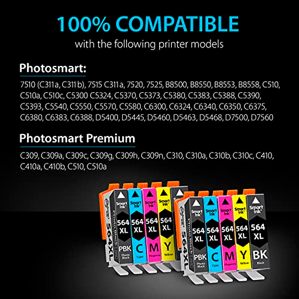 Smart Ink Compatible Ink Cartridge Replacement for HP 564 XL 564XL High Yield 10 Combo Pack (2 Black, 2PBK & 2 C/M/Y) for Photosmart 6525 6520 7520 5520 7510 5510 7525 DeskJet 3520 3522 OfficeJet 4620