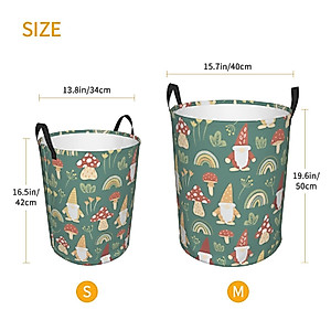 AFHYZY Gnome Laundry Hamper Collapsible Laundry Baskets with Handles Dirty Foldable Clothes Basket Easy Carry Laundry Bag Round Storage Basket for Blanket, Bedroom, Dorm, Family (S) -Mushroom