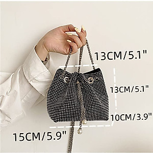 Anopo Full Rhinestones Bucket Clutch Purse Pearl Handbag Bridal Lady Sparkly Bling Evening Crossbody Bag Wedding Party Prom Silver