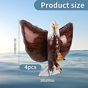 VYNYJOAN 4PCS 3D Inflatable Eagles 32.7 x 26 Inch Giant Eagle Foil Balloons for Animal Party Decoration Big Bird 4th of July Celebration Birthday Baby Shower Party Supplies