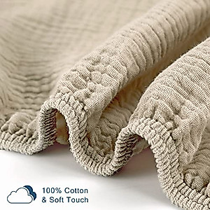 GRSSDER Soft Muslin Crib Sheet 2 Pack, 100% Cotton Crib Sheets for Boys and Girls, Fit Standard Crib Mattresses 52" x 28" Safe and Snug, Taupe/Stripe