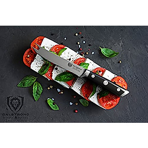 Dalstrong Tomato Slicing Knife - Gladiator Series Elite - 5" - Serrated Utility - German High Carbon Steel - Black Handle - Sheath Included - NSF Certified